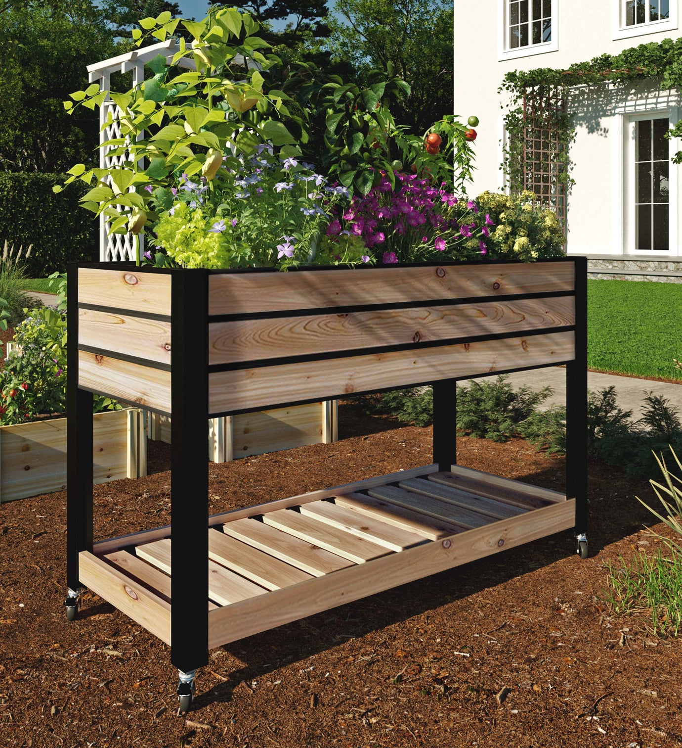 Self-Watering Cedar Slat Planter (21" x 47" x 32"H) – CedarCraft